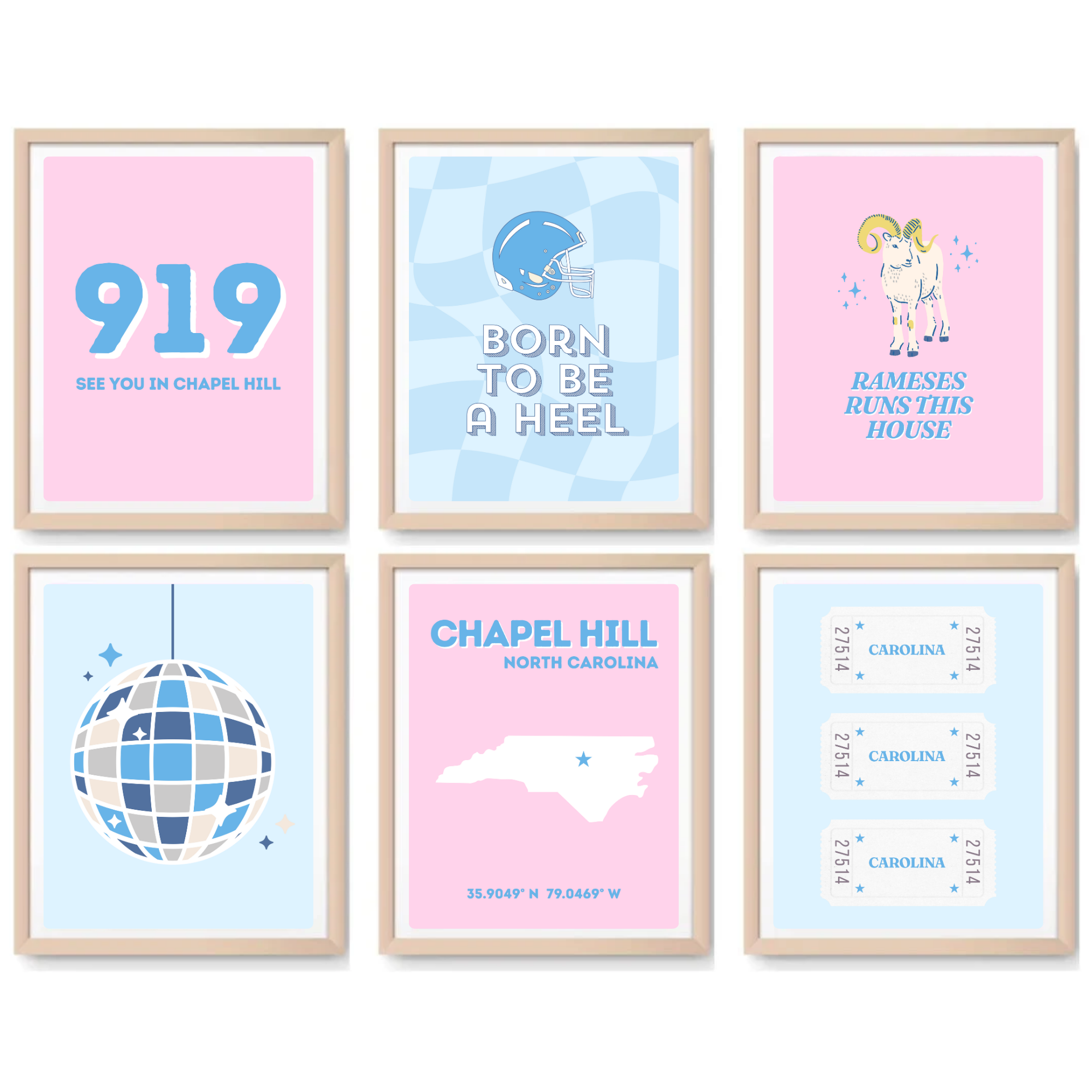 UNC Chapel Hill inspired Digital Prints - Set of 6 – Rosett Avenue